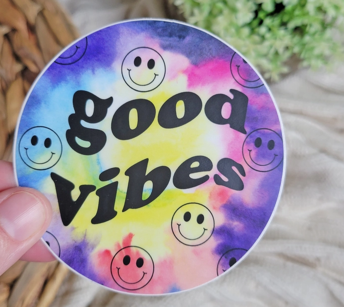 Good Vibes Smiley Face Watercolor Stickers | Rooted